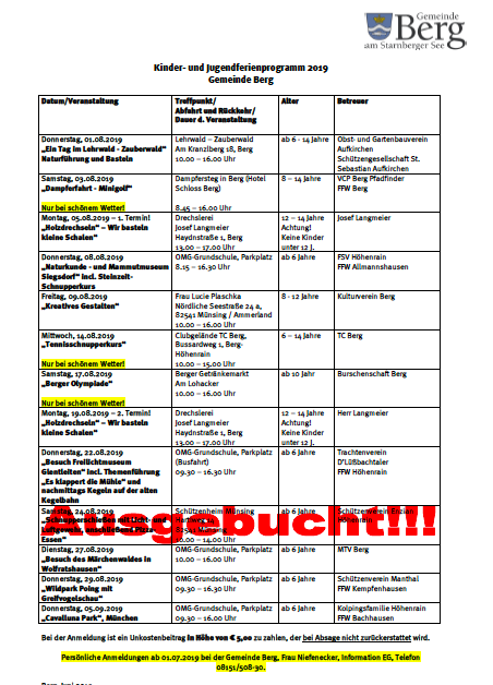 Das Ferienprogramm 2019 - QUH